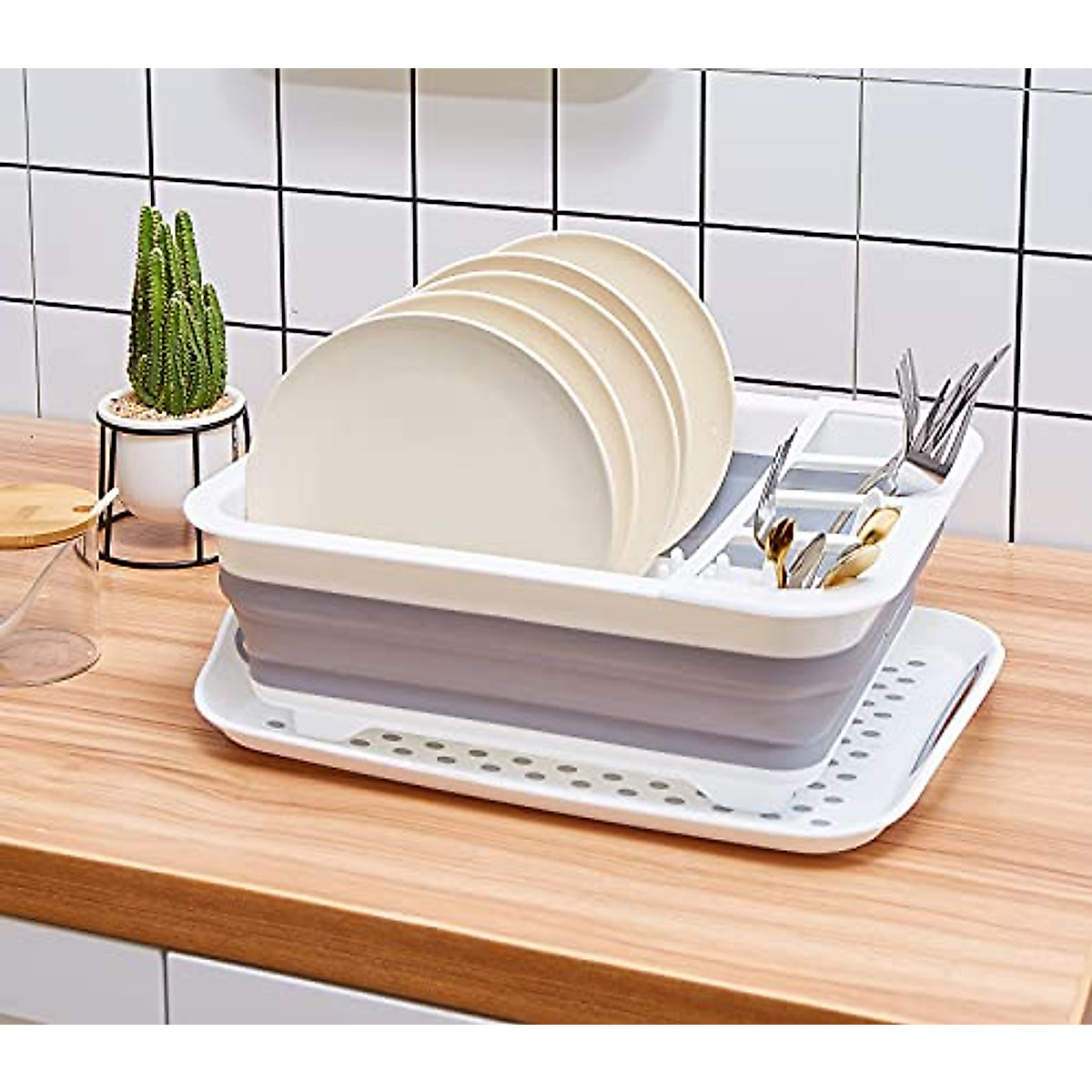 Dish drying rack Collapsible Dish Rack and Drainboard Set Foldable Portable Dish Drainer Dinnerware Organizer Rack Folding Tableware Storage Rack Cutlery Rack for Kitchen Counter RV Camper Accessories