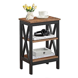 VECELO Modern X-Design Night Stand, Nightstands End Storage Versatile Shelf Side Table,Easy Assembly, Retro Brown
