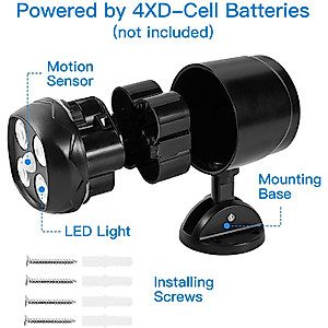 Outdoor Motion Sensor Light Battery Operated, Hotomely IP65 Waterproof Ultra Bright Motion Sensor Outdoor Lights Head Adjustable with 8W 600 Lumen 6000K 4LEDs for Garage Yard Porch and Patio (2 Packs)