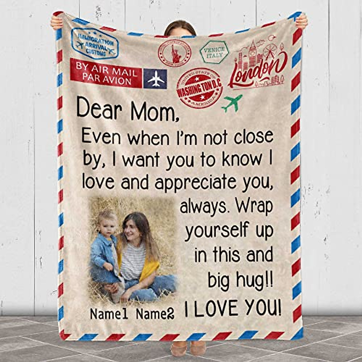 Kreativfy Customized Photo Blanket for Mom from Son- A Heartfelt Gift for Birthday or Mother's Day, Proudly Printed in USA, Silky Smooth and Super Warm