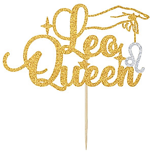Leo Queen Cake Topper, Big Leo Energy/Leo Season Cake Decor in July August, 12 Zodiac Constellation Leo Birthday Party Decoration Supplies for Women, Gold Glitter