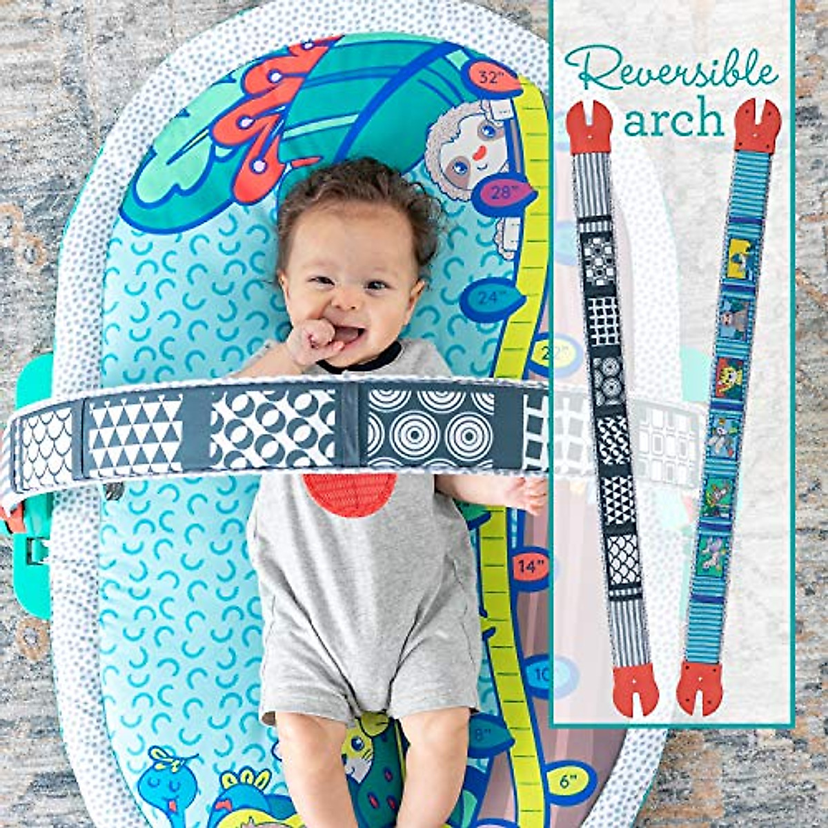 Infantino 3-in-1 Deluxe Magic Arch Sensory Development Gym - 3 Ways to Play with Dual-Sided Magical Arch for Captivating Overhead Visuals Plus Tummy-Time Bolster & Mat with Growth Chart, Teal