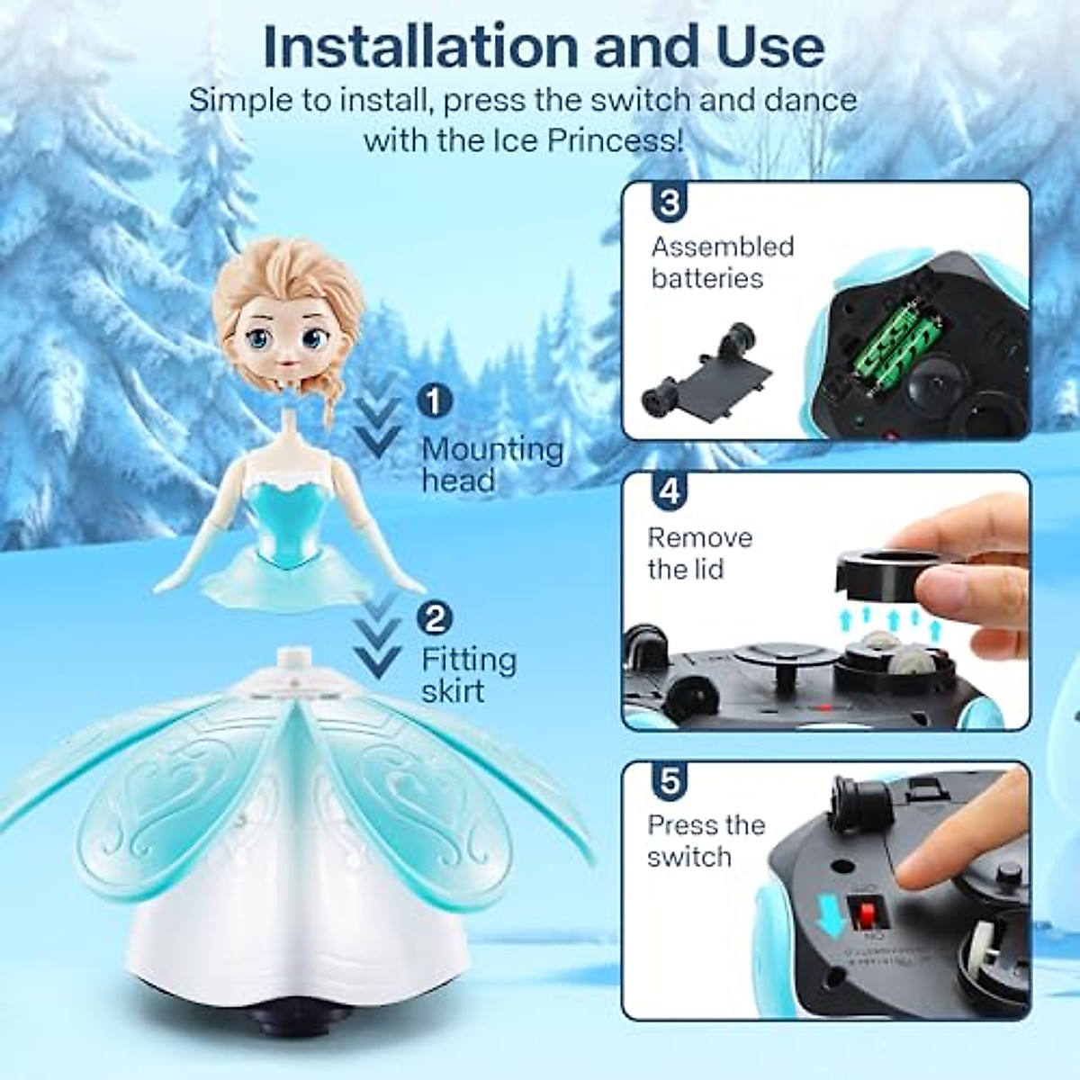 Ice Princess Toys for Girls,Dancing Princess Interactive Spin Robot Toys for Little Girls with Colorful Flashing Lights & Music,Pretend Christmas Birthday Gift Toys for Kid Age 3 4 5 6 Year Olds