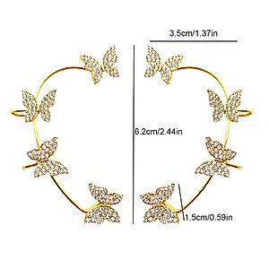 Taichell Shining Butterfly Ear Cuffs Zircon Butterfly Earrings for Women, Silver, Non-Piercing, Adjustable