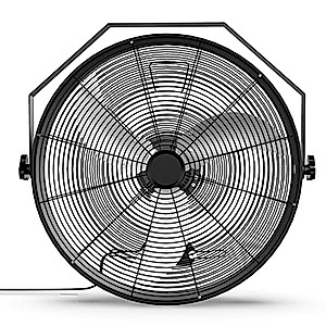 InfiniPower 20 Inch High Velocity Wall Mount Fan with Rack, 3 Speed Industrial/Commercial Metal Ventilation Fan