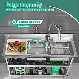 LIYUANJUN 3 Tier Commercial Sink, 201 Stainless Steel Sink With 2 Washing Hand Basins&Drain Pipe&Faucet Indoor Floor Standing Sink for Kitchen Hotel Restaurant Storage Shelves