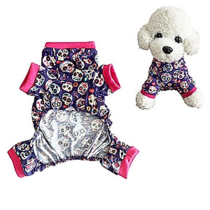 Gittcoll Anelekor Halloween Dog Jumpsuit Skull Pet Pajamas for Small Medium Dogs Warm Puppy Onesie Cozy Winter Clothes Pet Costume Apparel for Cats (Skeleton, Small)