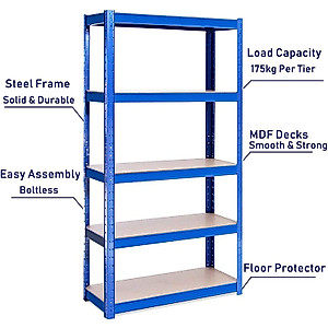 AUTOFU Blue Garage Shelf Storage Shelving Rack,5 Tier Metal Heavy Duty Kitchen Racking 875kgs/1930lbs Capacity, Large,H148 x W70 x D30cm / 58.27 x 27.56 x 11.81 inches,for Warehouses, Garden, Offices