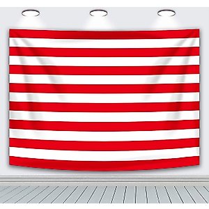 RUINI Polyester Red and White Stripe Backdrop Birthday Party Bridal Baby Shower Wedding Decor 7x5FT