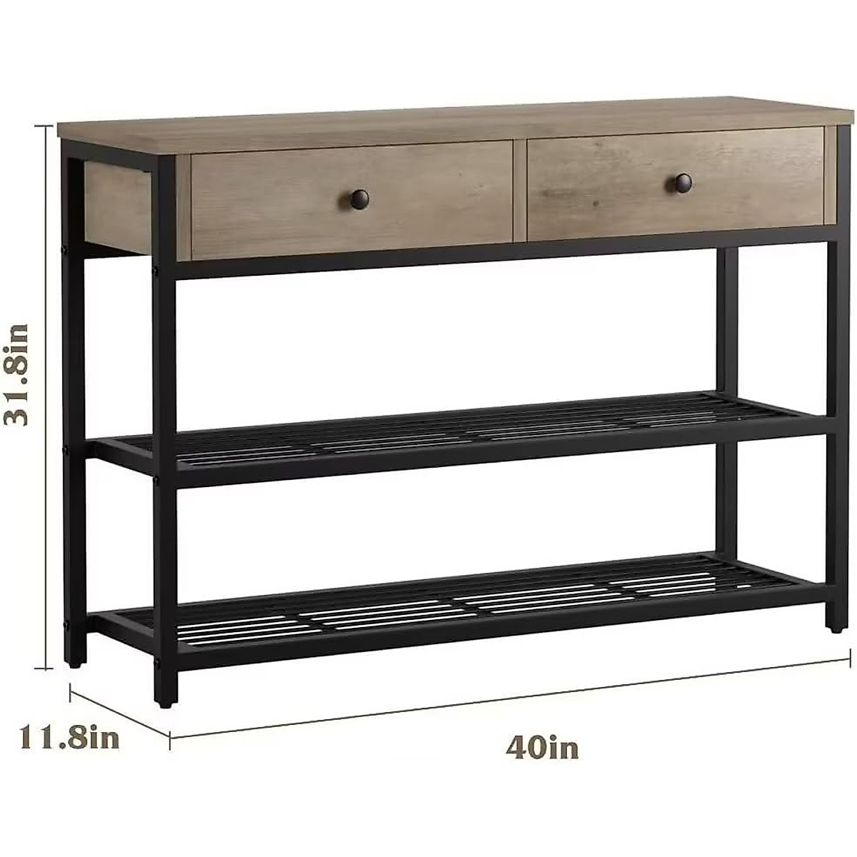 NOIFUM Console Table with 2 Drawers, 40 Inch Sofa Table with 3-Tier Storage Shelves, Vintage Hallway Foyer Table Entryway Table for Living Room, Rustic Brown