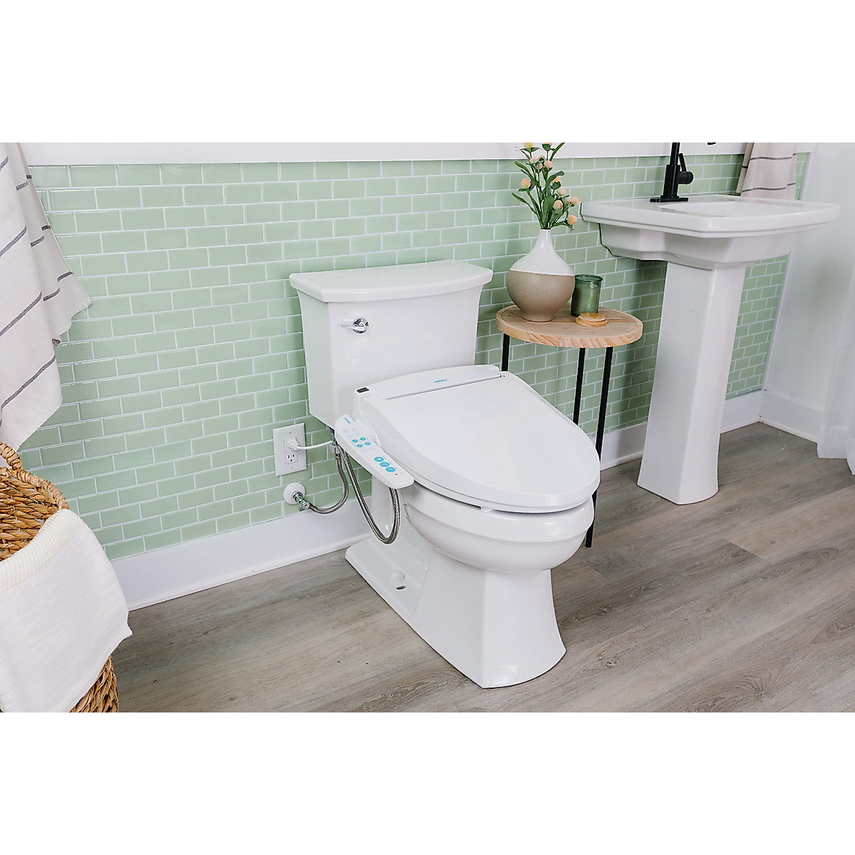 Omigo GS Essential Elongated Bidet Toilet Seat Customized Wash, Adjustable Water Settings, Heated Seat with LED Night Light and Sidearm Control (Round)