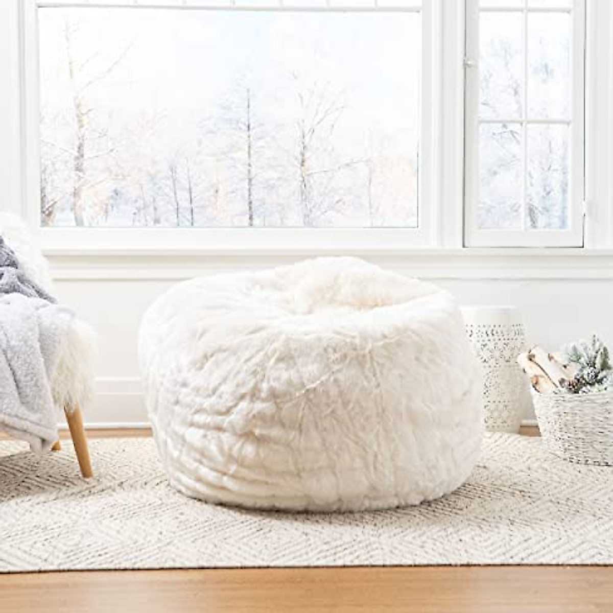 Christopher Knight Home Laraine Furry Glam White Faux Fur 3 Ft. Bean Bag, Small