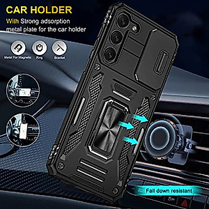 Samsung Galaxy S23 Plus Case with HD Screen Protector, Androgate Military-Grade Metal Ring Holder Kickstand 15ft Drop Tested Shockproof Cover Case for Samsung Galaxy S23 Plus Black