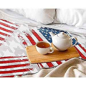 US Flag Patriotic Sherpa Throw American Flag Blanket, Super Cozy Fleece Plush Bed Throw TV Blankets Reversible for Bed or Couch 50" x 70" | USA Flag
