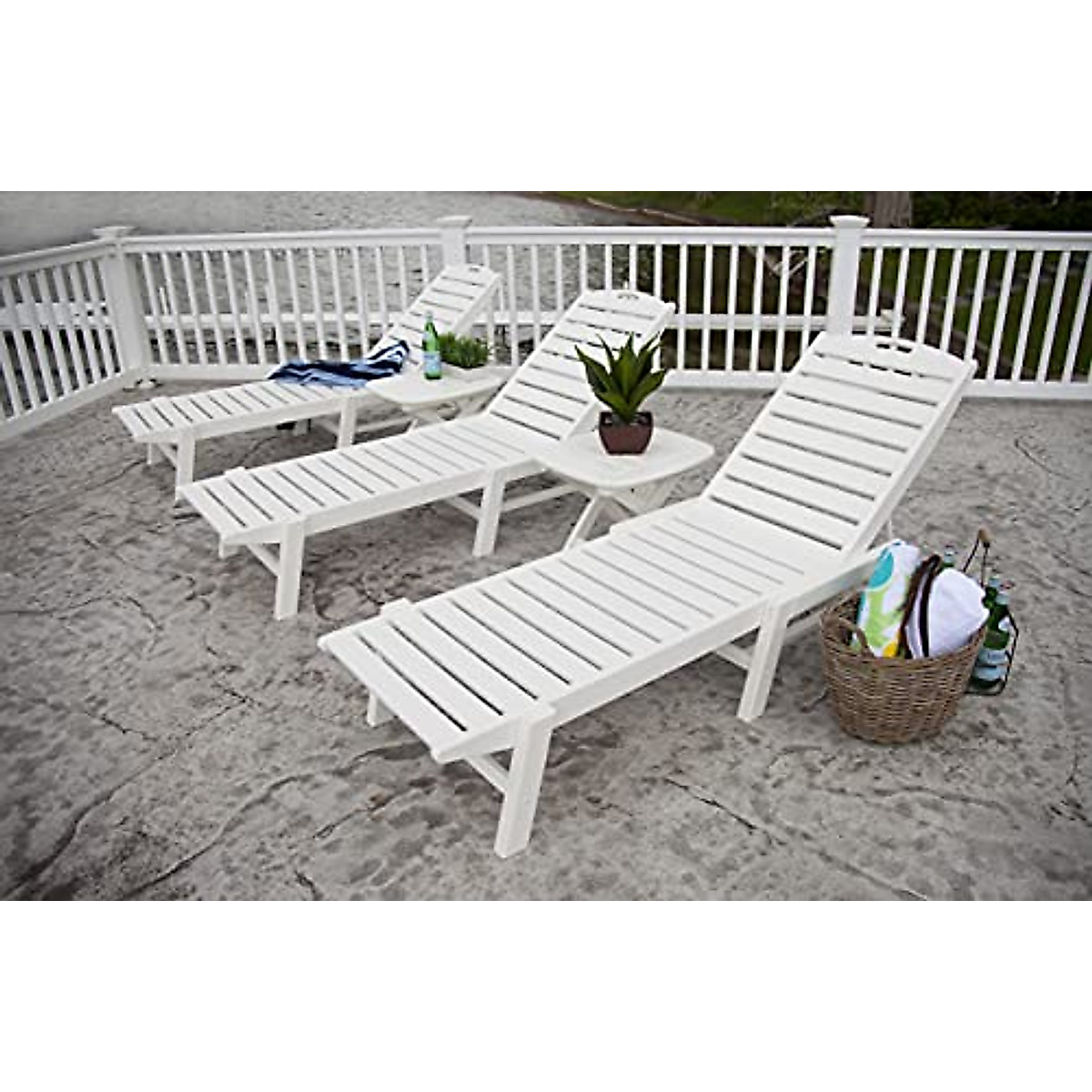 POLYWOOD NAC2280BL Nautical Patio Chaise, Black