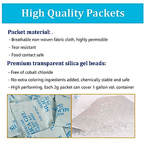Desiccant Packs 100 Packets 2 Gram Premium Silica Gel Moisture Absorber for Storage Food Contact Safes