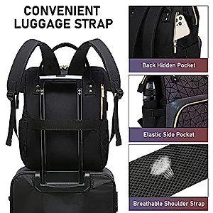 LOVEVOOK Geometric Luminous Laptop Backpack for Women, Holographic Reflective Laptop Bag with USB port, Fashion Purses Travel Bags Vintage Daypacks for Casual, College, Work
