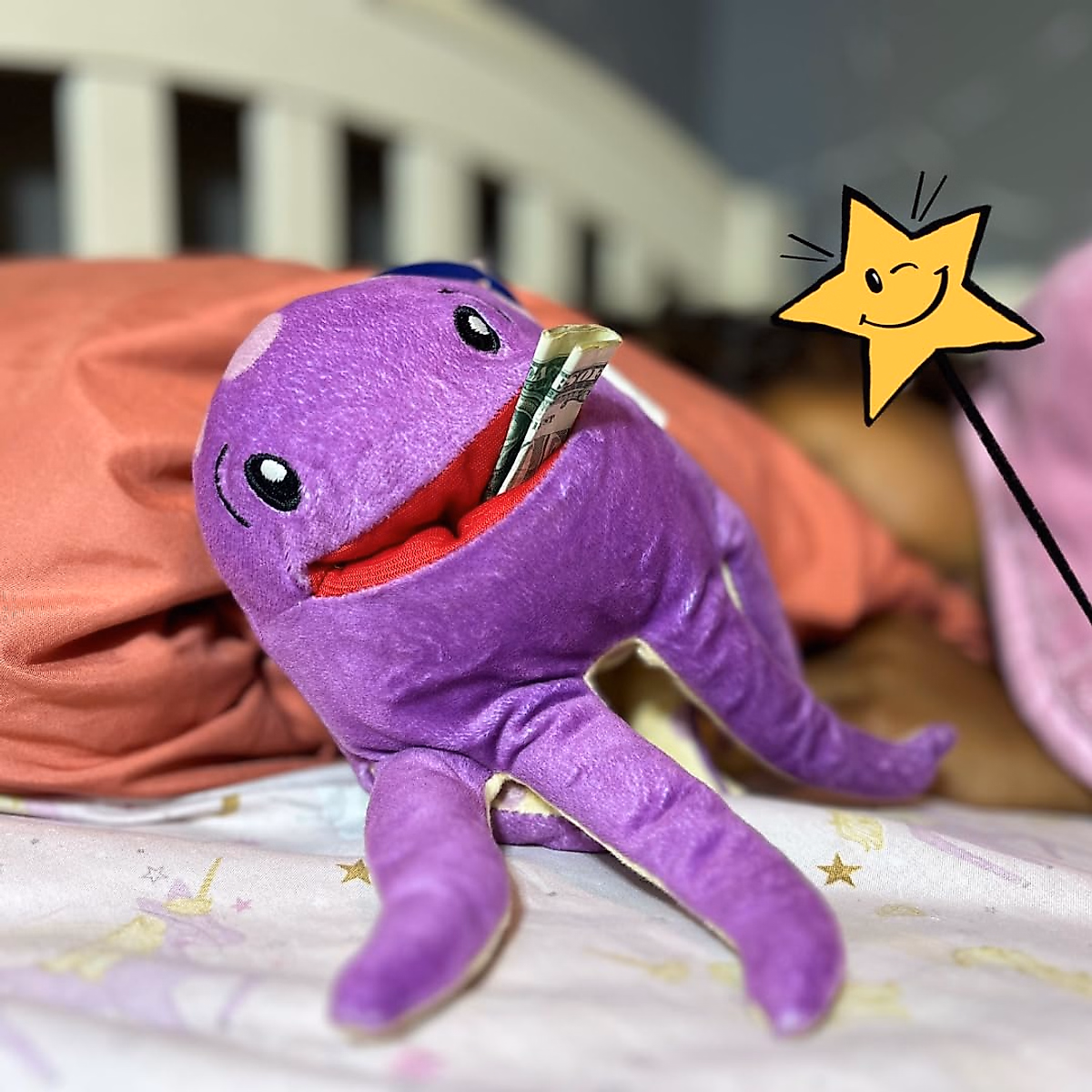 The Tooth Brigade Tooth Fairy Pillow | Fun and Interactive Stuffed Plush Toy with Large Pocket for Lost Teeth, Treasures, Prizes - Perfect for Kids, Boys, & Girls Gift (Bubbles Octopus)