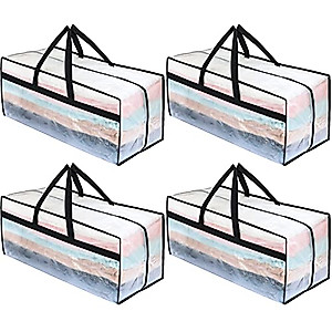 Fixwal Heavy Duty Extra Large Clear Moving Bags 4 Pack Oversized Storage Bags Totes with Backpack Straps Strong Handles, Zippers Packing Moving Supplies for College Dorm Essentials, Space Saving