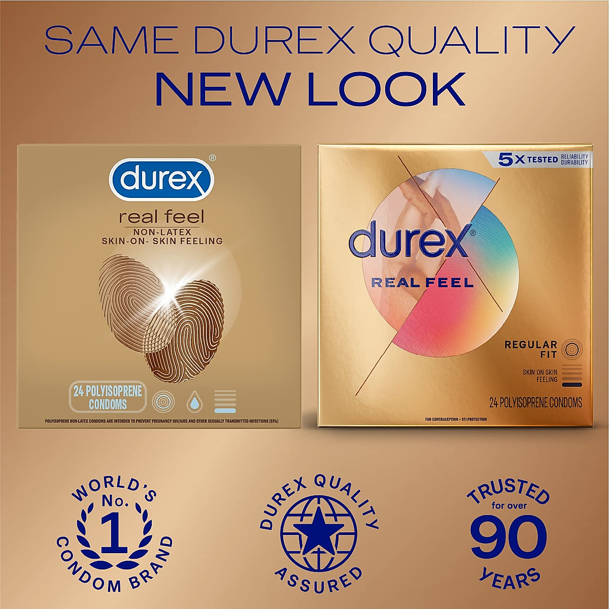 Condoms for Sex, Non Latex Durex Avanti Bare Real Feel Lubricated Condoms, 24 Count, Non Latex Condoms for Men with Natural Skin on Skin Feeling, FSA & HSA Eligible