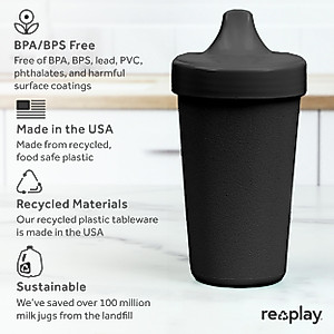 Re-Play Made in USA 10 Oz. Sippy Cups for Toddlers, Pack of 1 - Reusable Spill Proof Cups for Kids, Dishwasher/Microwave Safe - Hard Spout Sippy Cups for Toddlers 3.13" x 6.25", Black