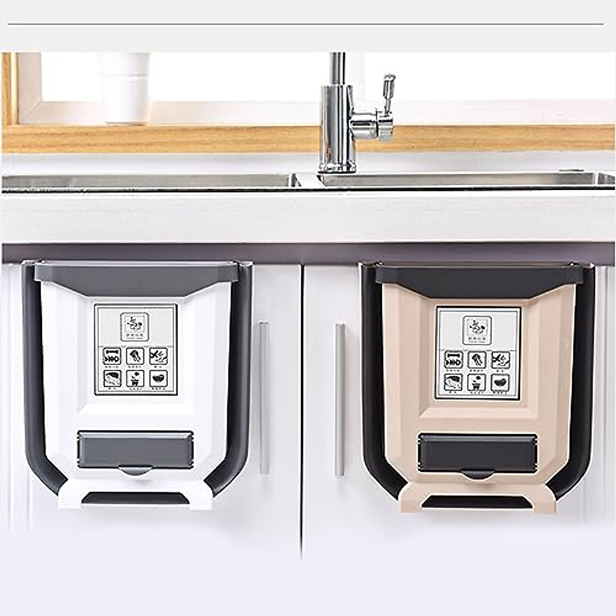 EXCBIOZ Hanging Trash Can,Hanging Kitchen Trash Can Foldable Waste Bin Small Plastic Garbage Can for Cabinet Door, Cupboard, Counter, Bathroom, 9.45*6.3*10.24in, Coffee