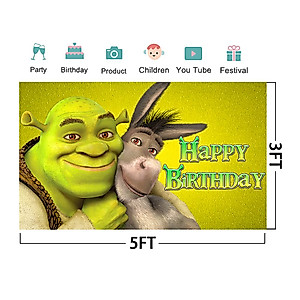 Shrek Backdrop for Birthday Party Decorations Shrek and Donkey Background for Baby Shower Party Cake Table Decorations Supplies Shrek Theme Banner 5x3ft