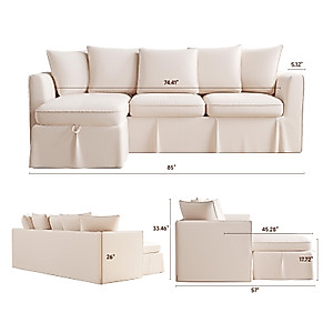 ONBRILL L Shaped Couch, L Shaped Sofa with Convertible Chaise, Small Slipcovered Sectional Couch w/Storage Ottoman, Washable Chenille Fabric, Comfy L Couch for Living Room, Office, Apartment, Beige
