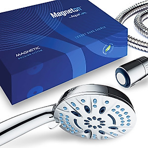 Magneton by AquaCare High-Pressure 8-mode Handheld Shower Head with Magnetic Guidance Docking System - 2 Magnetic Brackets, 5 inch Face, Hygienic Jets, 6 ft. Stainless Steel Hose/All Chrome Finish