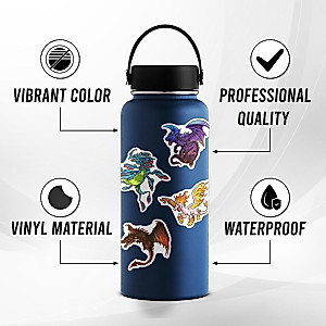 Pack 50 Pcs Cute Animal Dragon Stickers for Water Bottles Waterproof Laptop Luggage Cups Computer Journaling Teens Adults Girls Boys Aesthetic Sticker Packs Small Vinyl Decals