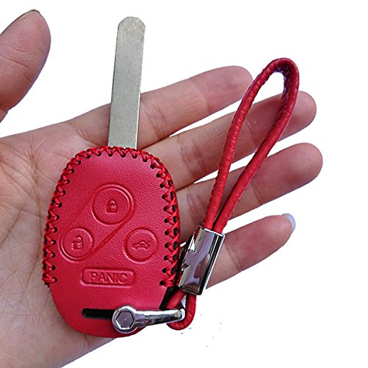 Alegender Genuine Leather Key Fob Cover Bag Protector Remote Jacket Holder Fit for Honda 3+1 Buttons CRV Accord Civic Polit Head Key