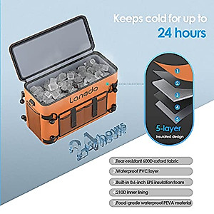 Lanedo 34-Can Soft-Sided Cooler - Collapsible, Leak-Proof, Use as a Beach Cooler, Soft Ice Bag, Ice Chest, or Travel Cooler for Food Shopping, Camping, Kayaking, Fishing, and Multi-Person Lunch Bag.