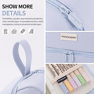 ANGOOBABY Big Capacity Large Pencil Case Canvas Pen Pouch Bag with 2 Compartments for Girls Boys Teen School Students Adults - Blue