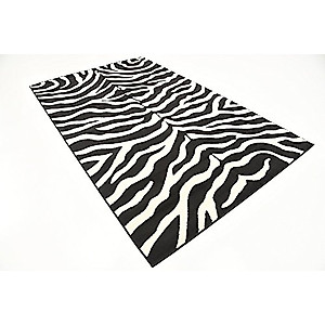 Unique Loom Wildlife Collection Animal Inspired with Zebra Design Area Rug, 5 x 8 ft, Black/Ivory
