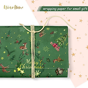 NICROHOME 24 Sheets Christmas Tissue Paper, Dark Green Pink Vintage Snowflake Wrapping Paper Set Bundle for Holiday Christmas Gift Bags Wrapping (20 x 15Inch)