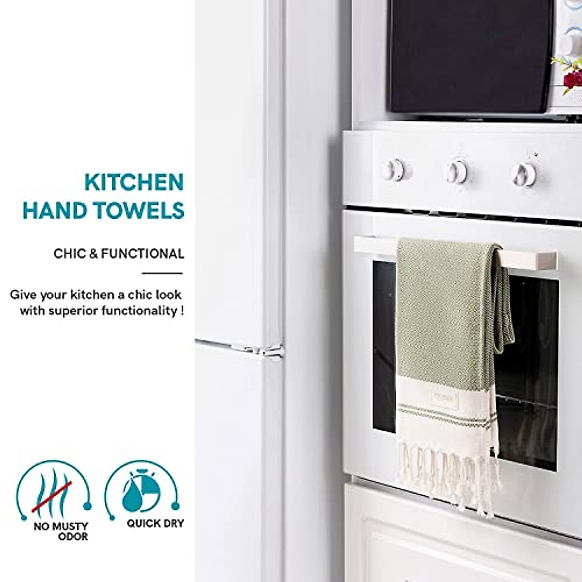 Evelynen Turkish Hand Towels for Bathroom & Kitchen Towels Decorative Set of 2 | Boho Farmhouse Hand Towels with Hanging Loops for Face, Tea, Dish, Kitchen & Bath |0 Cotton (16" x 32" - Khaki)