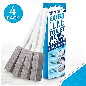 Impresa - 4 Pack Pumice Stone Toilet Bowl Cleaner with Extra Long Handle - Limescale Remover - Brush Wand for Bathroom - Also Cleans BBQ Grills, Tiles, Grout, and Swimming Pools