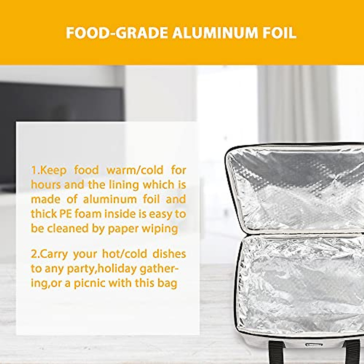 Isulated Lunch bag Insulated Casserole Carrier for Picnic Potluck Beach Day Trip Camping Hiking Cooler Bag Gray Tote