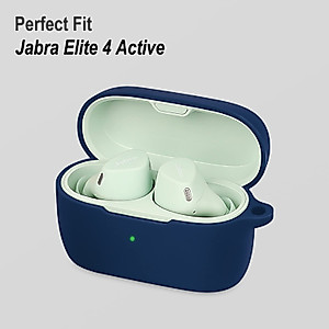 Geiomoo Silicone Carrying Case Compatible with Jabra Elite 4 Active, Portable Scratch Shock Resistant Cover with Carabiner (Navy Blue)