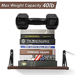 Uten Floating Shelves, Solid Wood Wall Mounted Shelf for Bathroom, Kitchen, Bedroom, Living Room with The Spirit Level and Metal Bracket, 17 Inch Floating Bathroom Shelves Set of 2, Brown