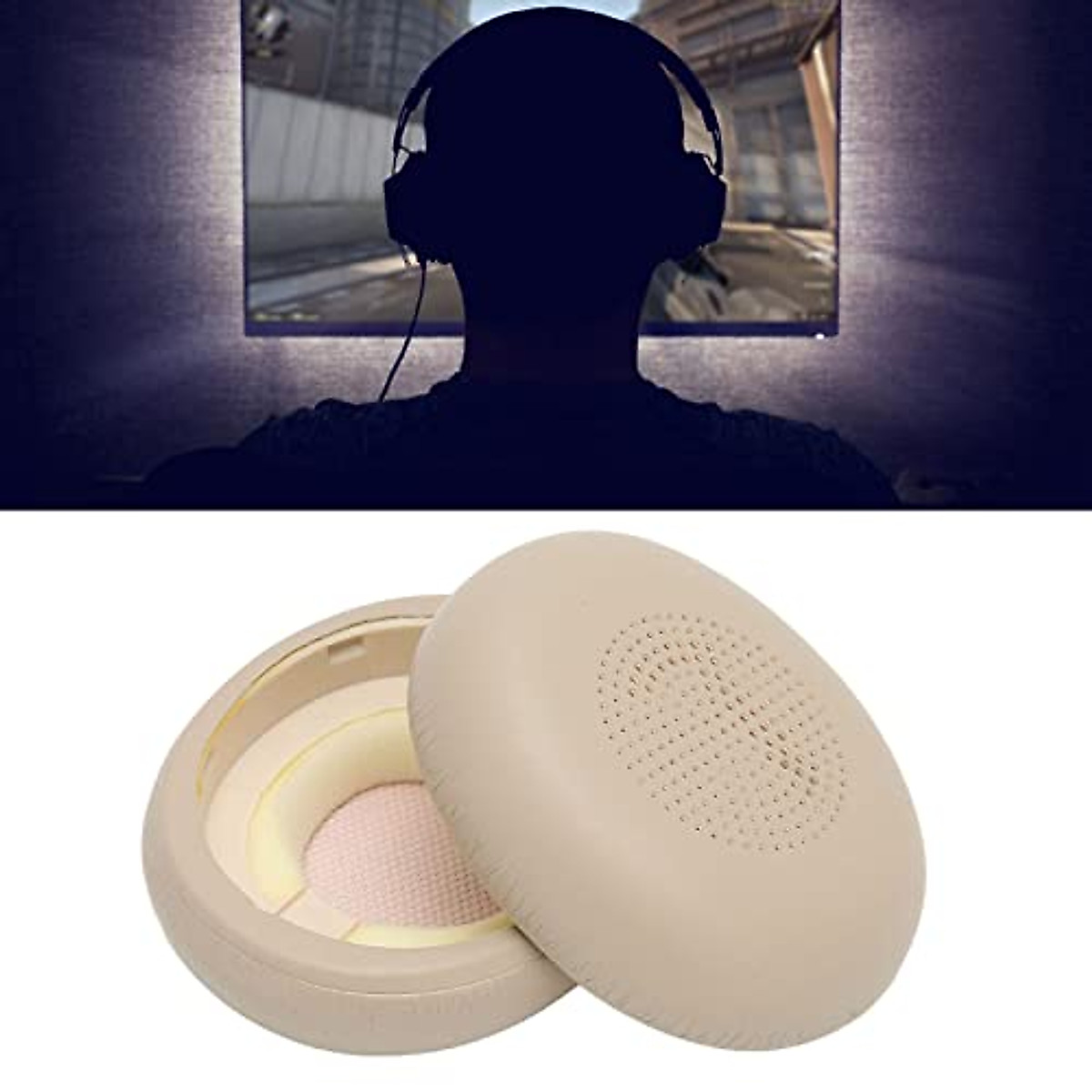 plplaaoo Headphone Pads,Headphone Replacement Ear Pads,Headphone Cushion Replacement Soft Protein Leather Memory Foam Noise Isolation Ear Cushion for Jabra Elite 45h Headphones(Gold)