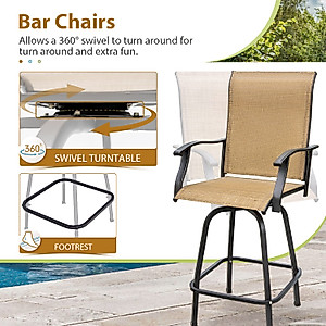 Devoko Patio Swivel Bar Set 3 Pieces Patio High Top Bar Table and Stools Chairs Set Textilene Sling Fabric Outdoor Bar Stools Set of 2 for Garden, Balcony