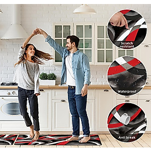 Kitchen Mats for Floor red Kitchen Rugs Modern Abstract Circle Anti Fatigue Kitchen Mats Waterproof Floor Mats Cushioned Non-Skid Standing Mats for Laundry, Office, Set of 2,17.3 x 28+17.3 x 47 Inch