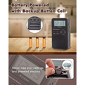 Ratakee Battery Operated Handheld AM/FM Radio with Preset, Sleep Timer and Battery Backup for Yard Work, Walking, Camping, Jogging, Fishing, 3 AA Battery Powered