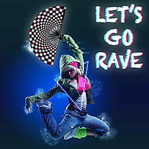 OMyTea Large Rave Clack Folding Hand Fan for Men/Women - Chinese Japanese Bamboo Handheld Fan - for EDM, Music Festival, Club, Event, Party, Dance, Performance, Decoration, Gift (Illusion Checkered)