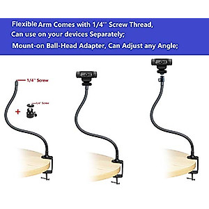 25 inch Flexible Jaw Arm Clamp Mount Holder Stand Compatible with Logitech Webcam C920s C925e C922 C930 C615 Brio StreamCam