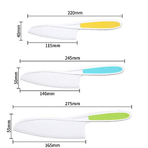 PENTA ANGEL Plastic Kitchen Knife 3Pcs Nylon Safety Cooking Baking Knives for Cutting Fruit Lettuce Salad Vegetable Cake Bread(Mixed Color)