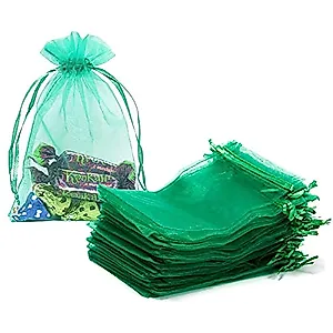 Gmnosuw 100 Pcs Organza Drawstring Gift Wrap Bags for Jewelry, 4x6 Inch Sheer Fabric Mesh Green Clear Soft Rope Goody Package Sachet for Baby Shower,Christmas,Birthday,Party Favors,Wedding,Engagement