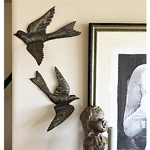 Set of 2 Garden Birds, Spring Home Accent Decor, 3D Wings, Metal Wall Hanging, Indoor Outdoor Display, Handmade 11 x 13 Inches