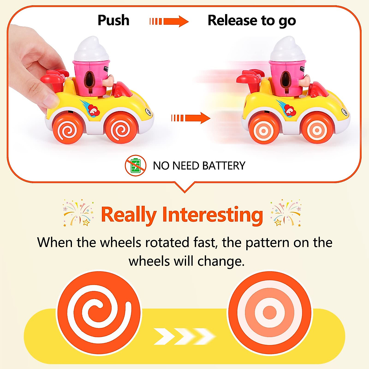 HINZER Toy Cars for 1 2 3 Year Old Boy 4 Pack Friction Powered Cars Baby Toy 12-18 Months Car Toys for Toddlers 1-3 Cartoon Baby Car Toys for 1 Year Old Boy Girl for 1 2 3 Year Old Boys